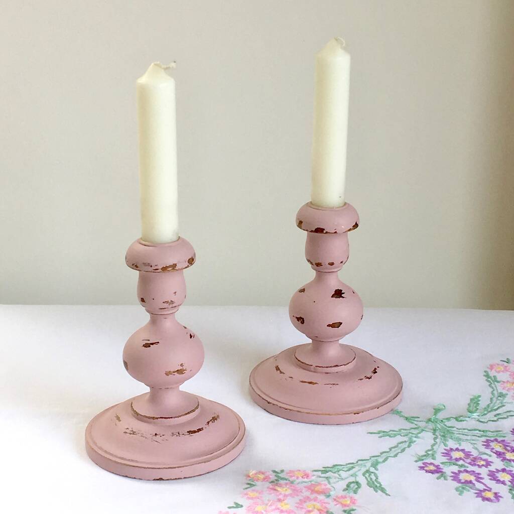 Pair Of Antique Hand Painted Candlesticks ~ 16 By Chapel Cards
