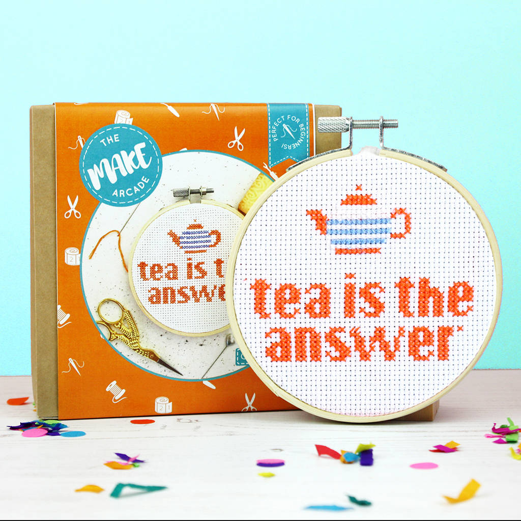 tea is the answer cross stitch craft kit by the make arcade ...