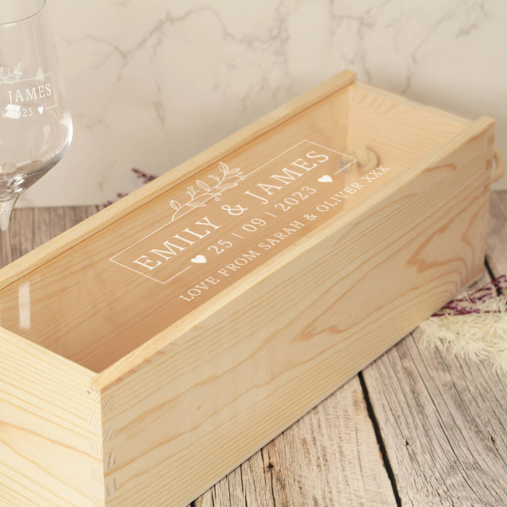 Botanical Frame Wedding Bottle Box With Clear Lid By Love Lumi Ltd