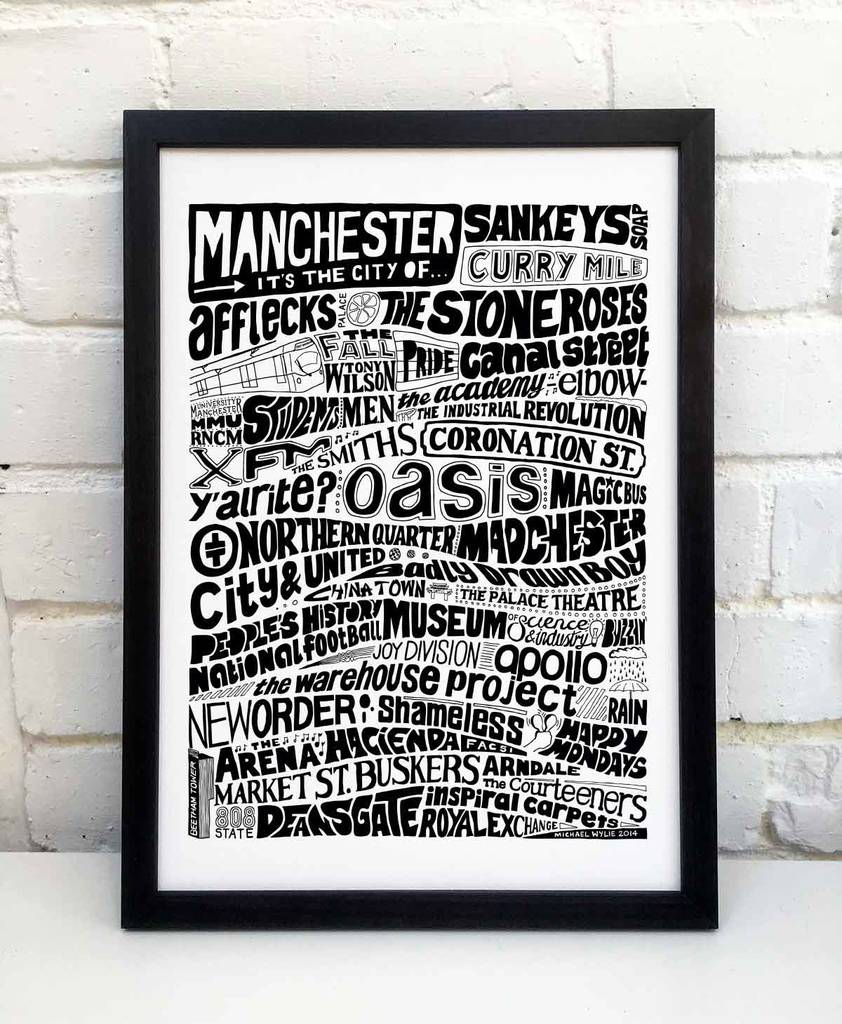 manchester landmarks typography print poster by sketchbook design ...