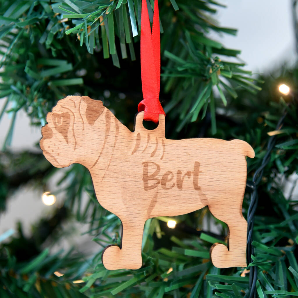 Personalised Bulldog Christmas Tree Wooden Decoration By Hoobynoo