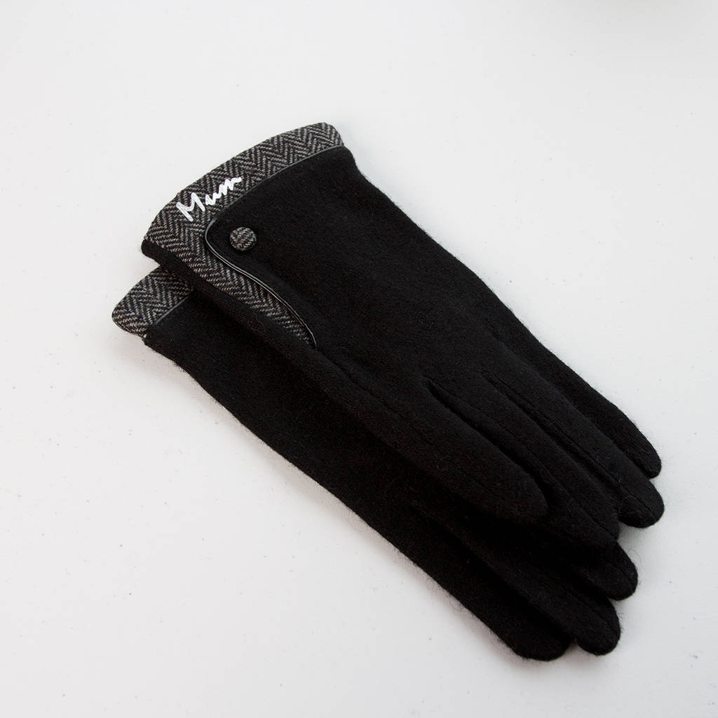Merino Wool Gloves With Herringbone Cuff By Studio Hop ...