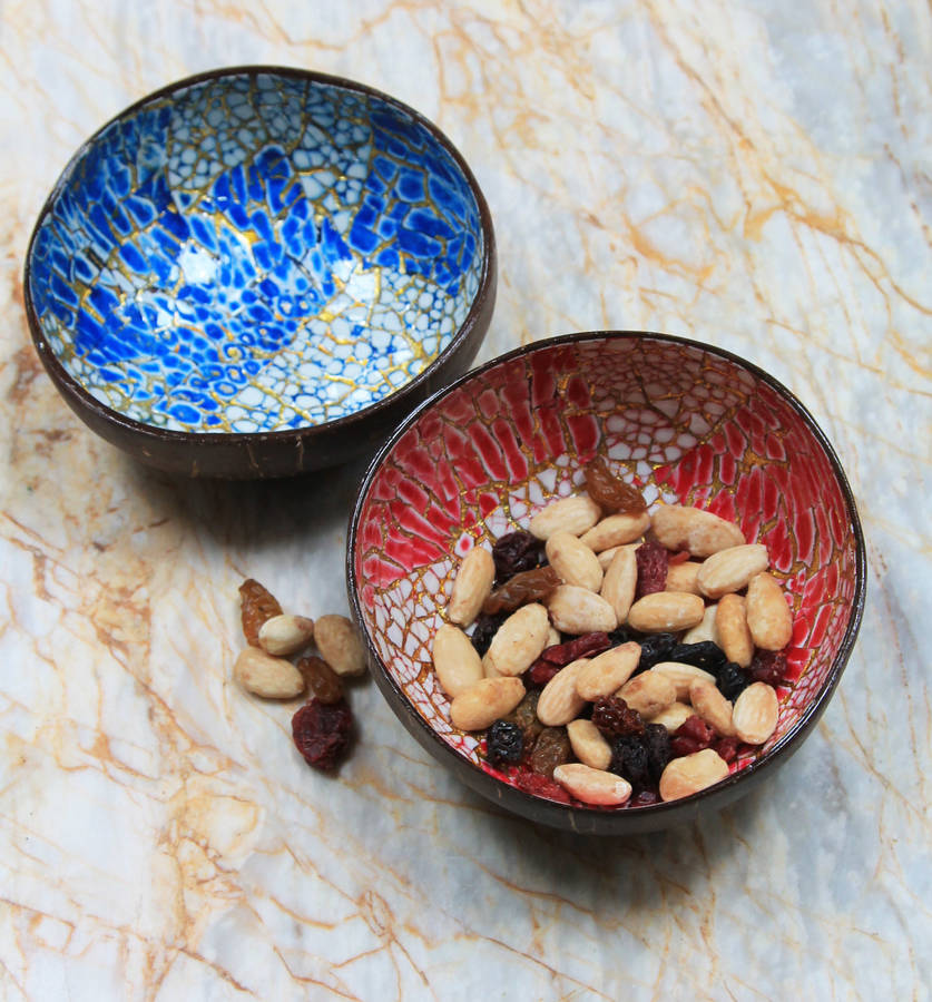 gold pattern coconut shell snack bowl by lotus direct ...