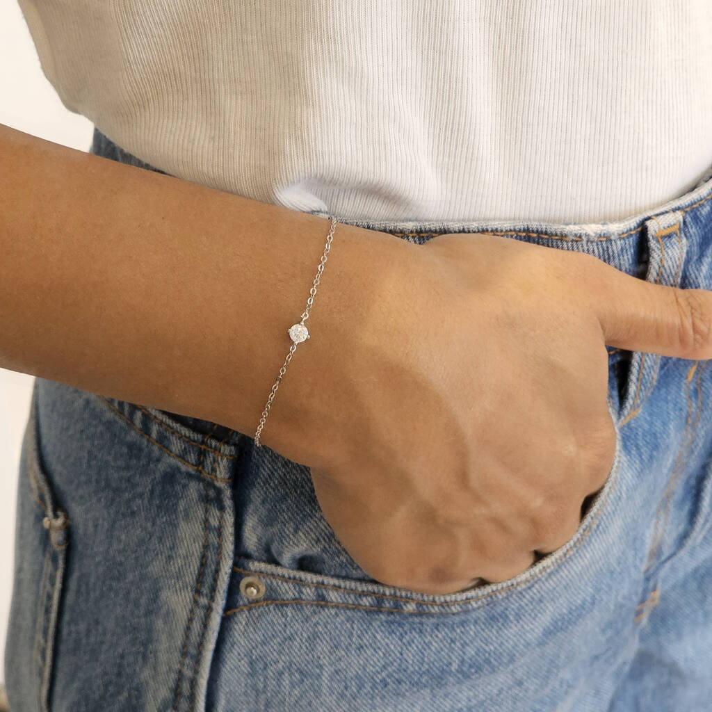 Dainty Solitaire Diamond Bracelet Silver By Safana Jewellery