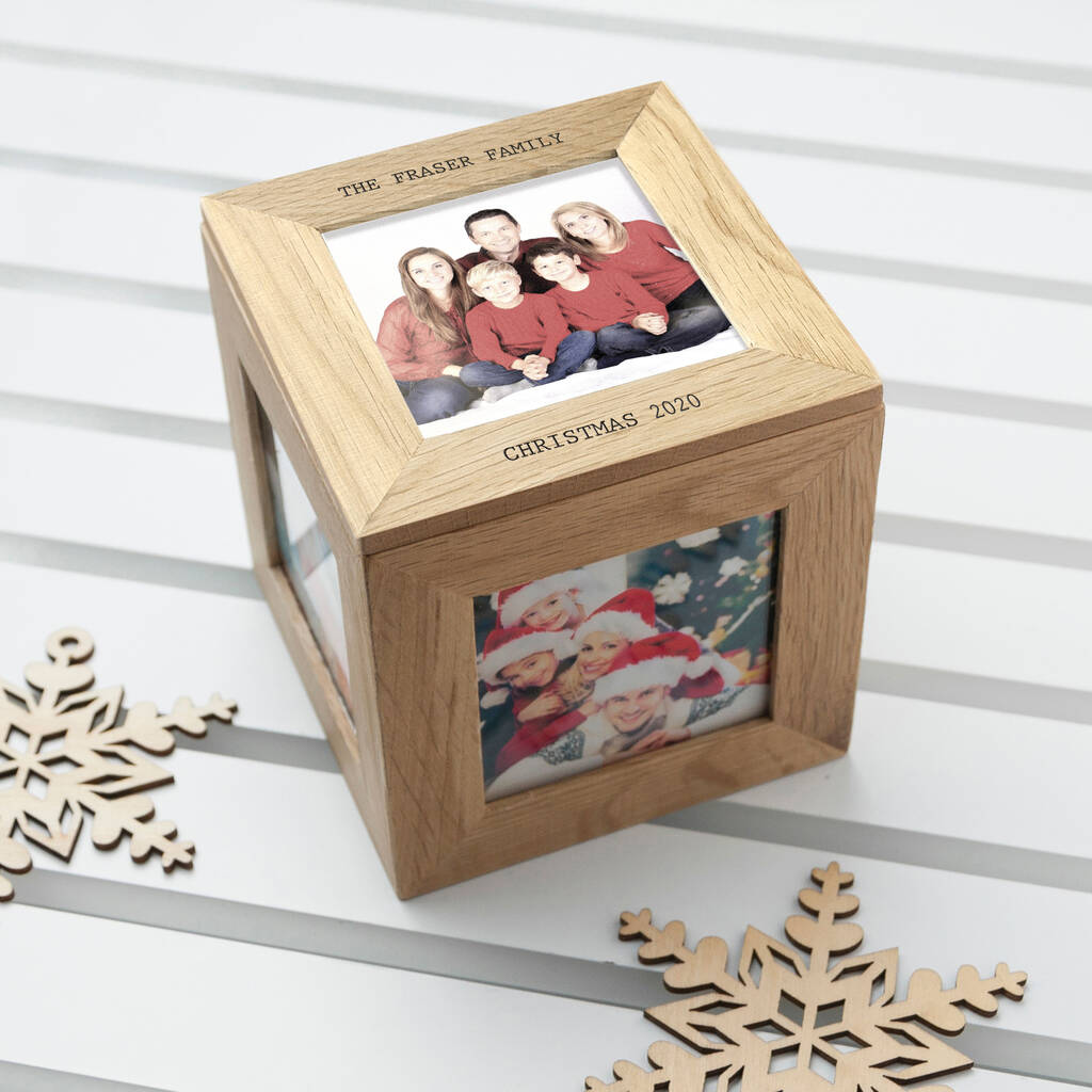 Personalised Oak Christmas Photo Cube Keepsake Box By JUNGLEY | notonthehighstreet.com
