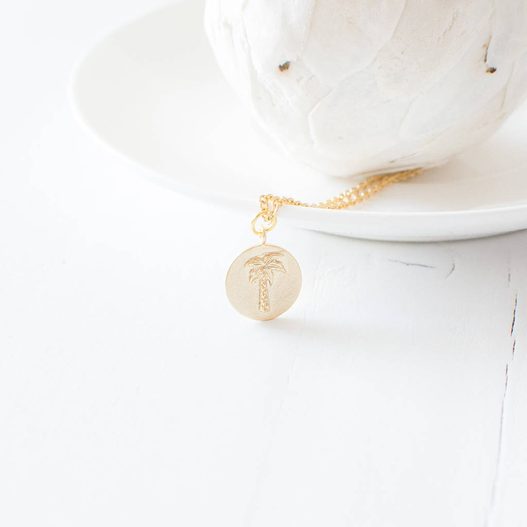 gold palm tree charm coin necklace by juju treasures ...