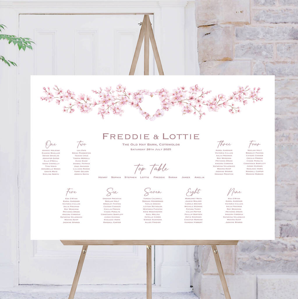 Pink Blossom Wedding Table Plan By Ottie Design | notonthehighstreet.com