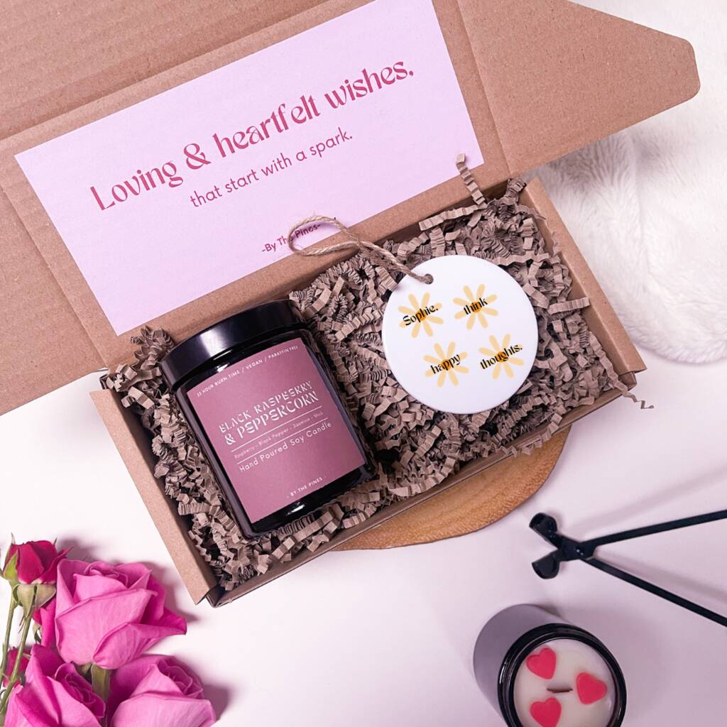 Personalised Happy Thoughts Self Love Candle Gift Set By By The Pines