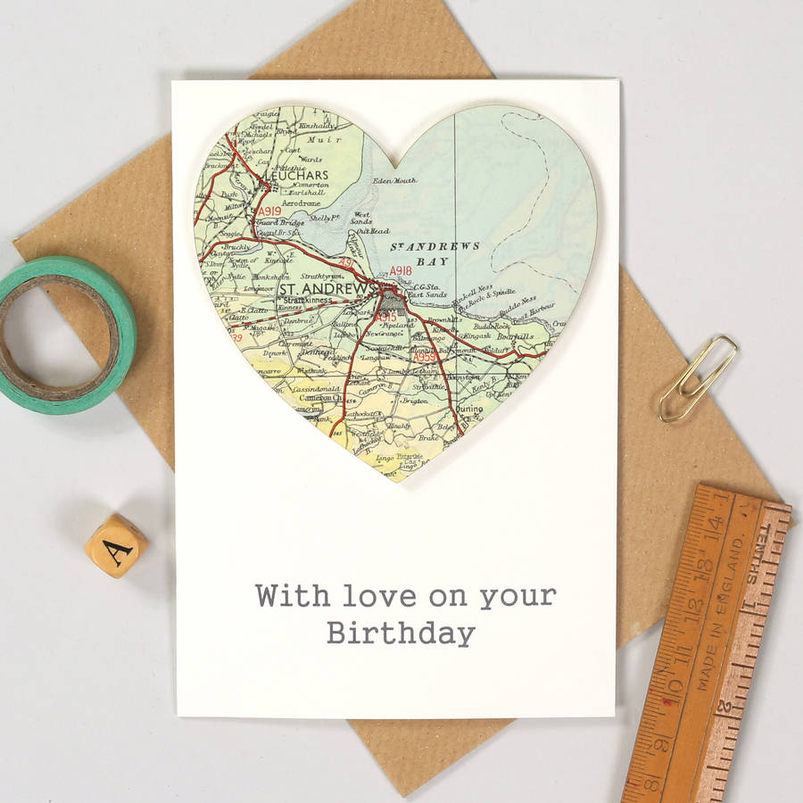 personalised map location heart birthday card by bombus ...