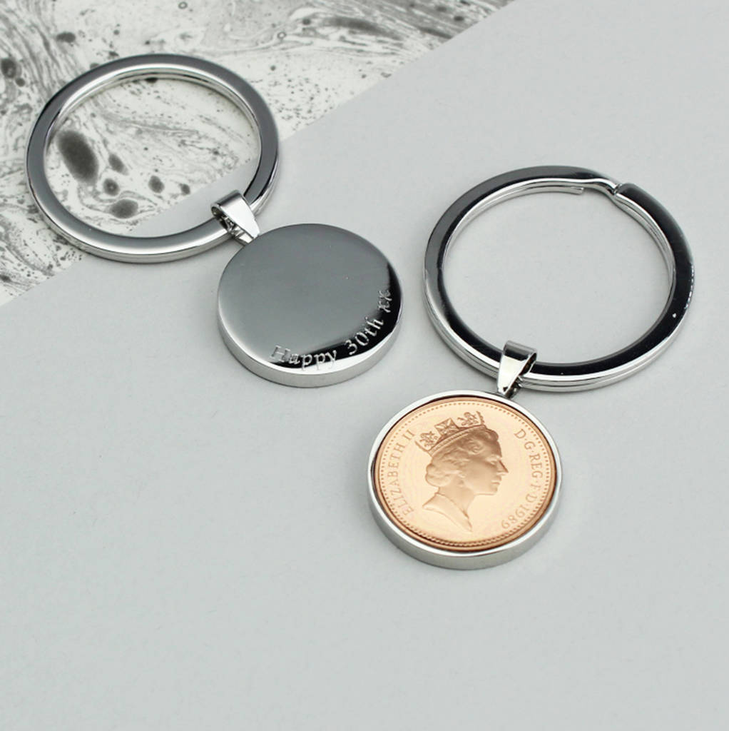 personalised 30th birthday one pence keyring by charlie boots ...