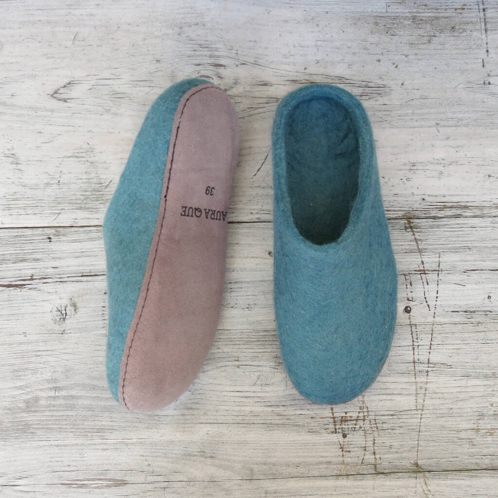 fair trade handmade eco felt mule slippers suede sole by aura que ...