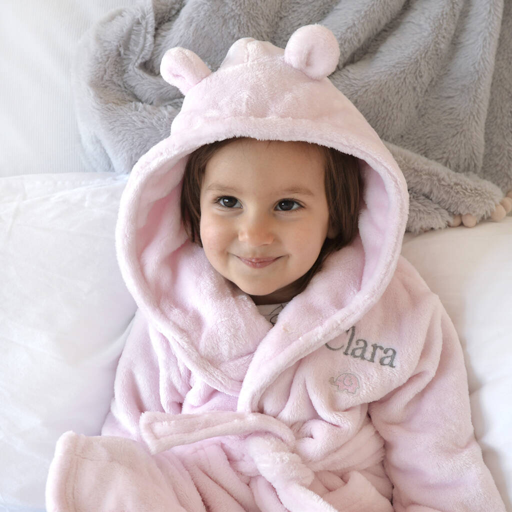 Personalised Pink Baby Dressing Gown With Ears By elimonks ...