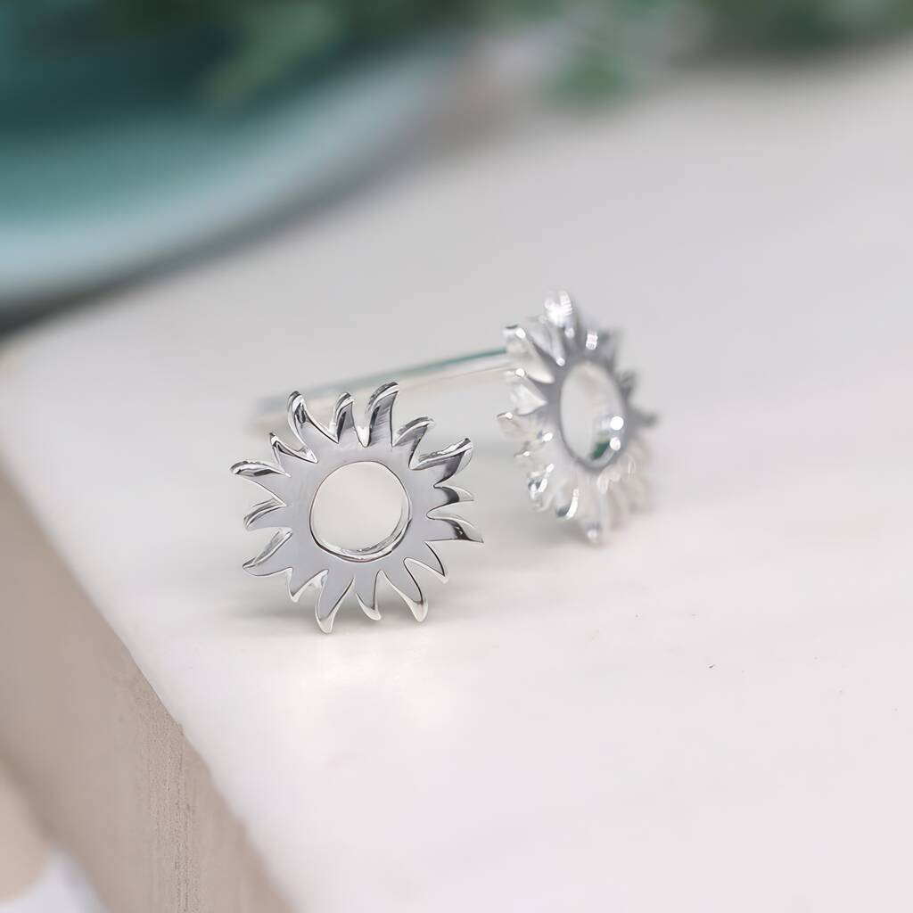 Sterling Silver Sun Stud Earrings By Songs of Ink and Steel