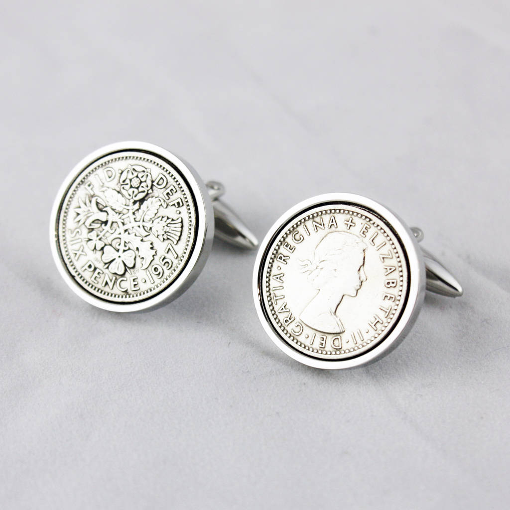 sixpence 1957 60th birthday coin cufflinks by ellie ellie ...