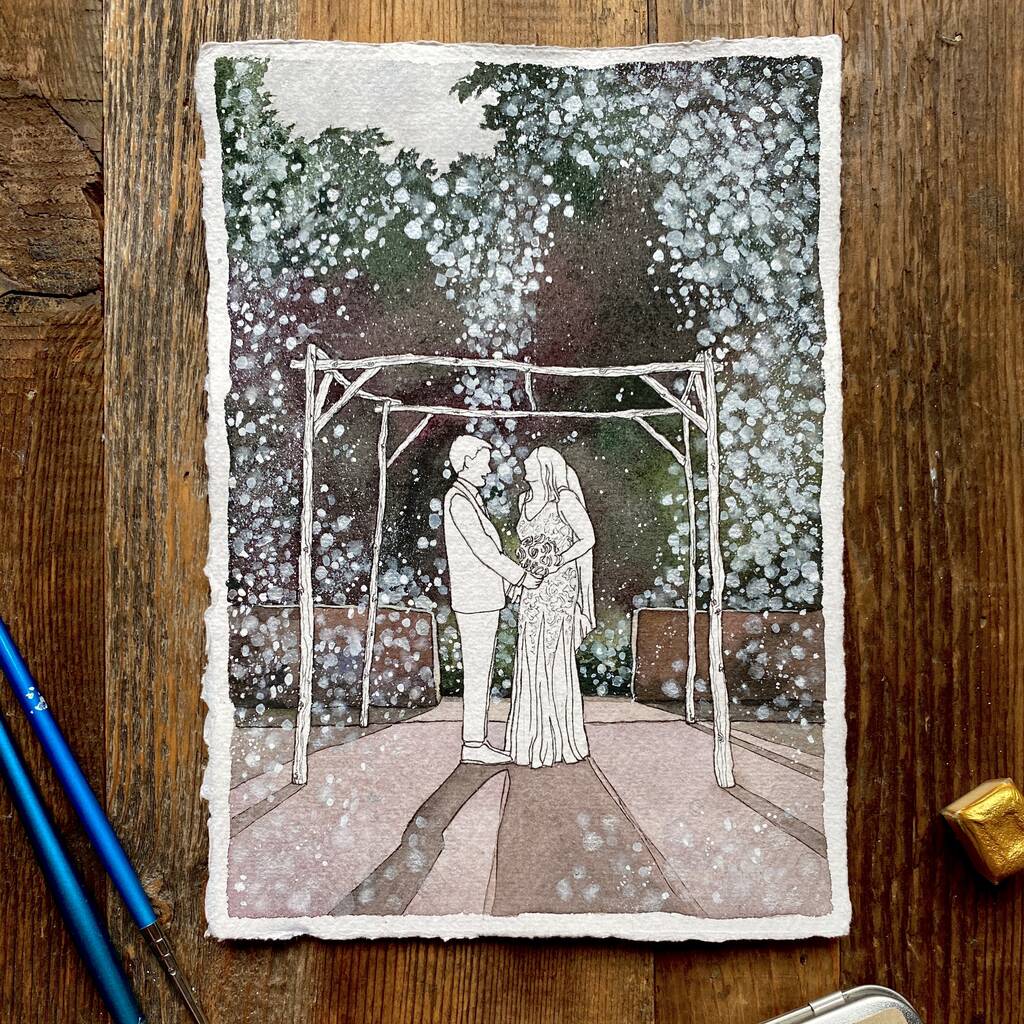 Personalised Watercolour Wedding Venue Illustration By draw the line ...