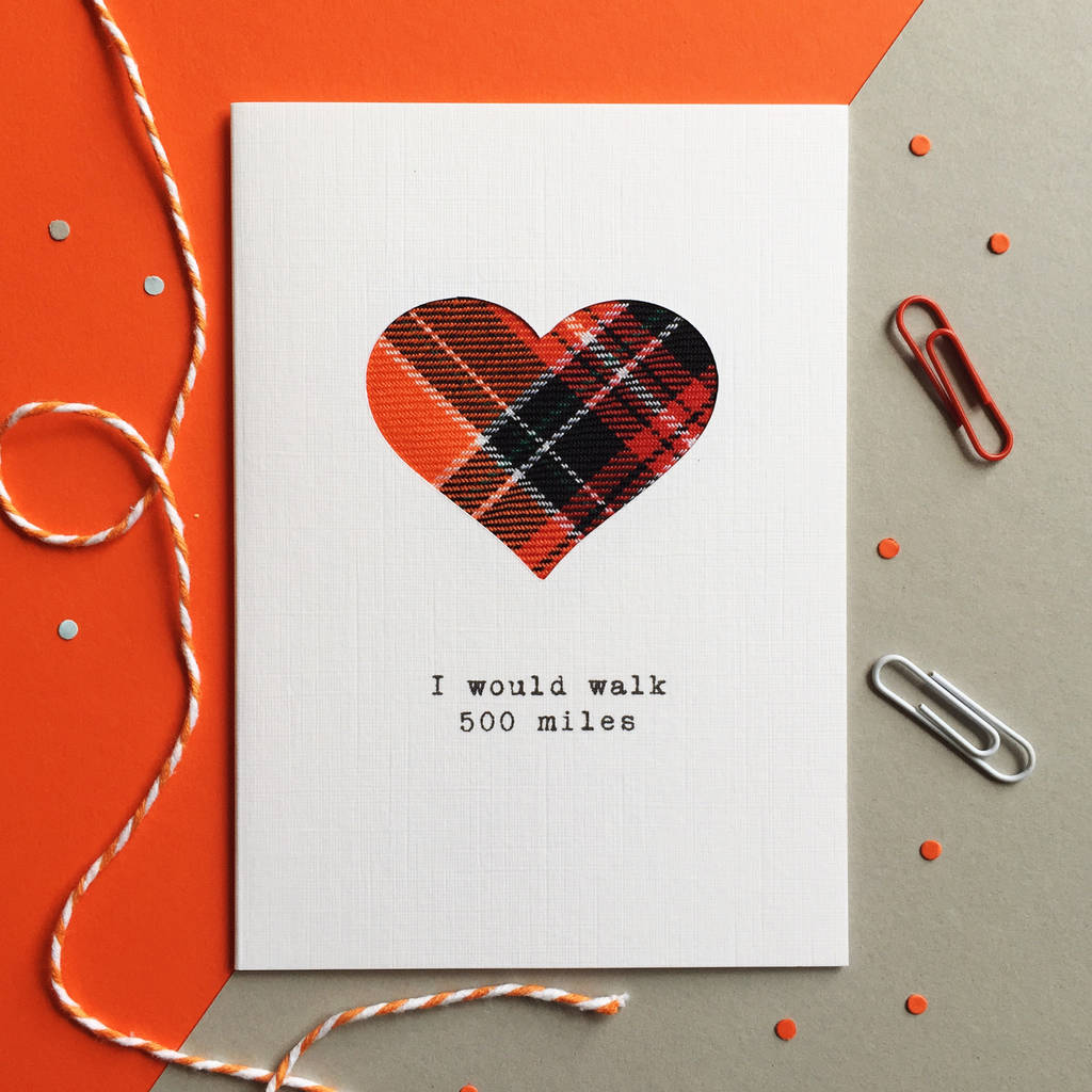 Personalised '500 Miles' Scottish Card Real Tartan By Hiya Pal ...