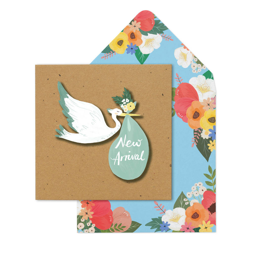 Handmade New Arrival Baby Boy Stork Card By Tache | notonthehighstreet.com