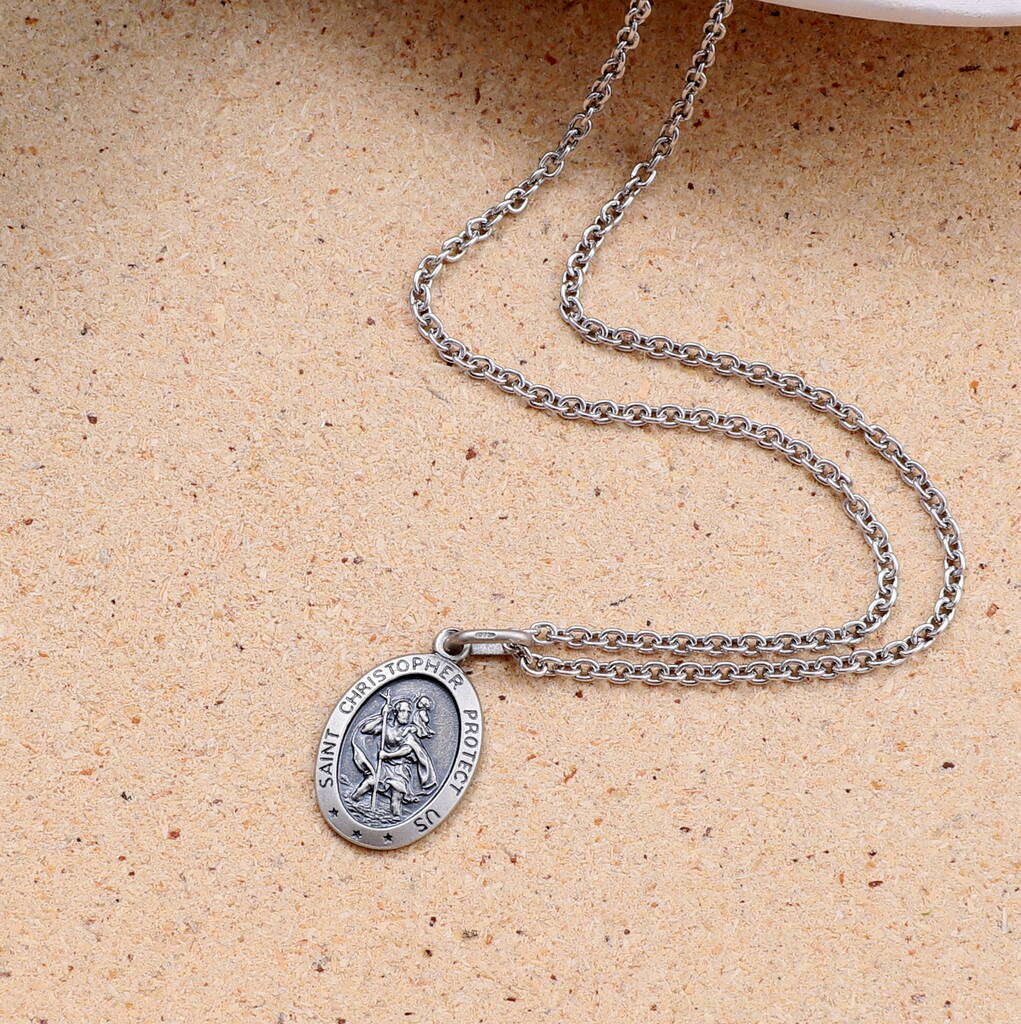 Sterling Silver St Christopher Oval Necklace By attic ...