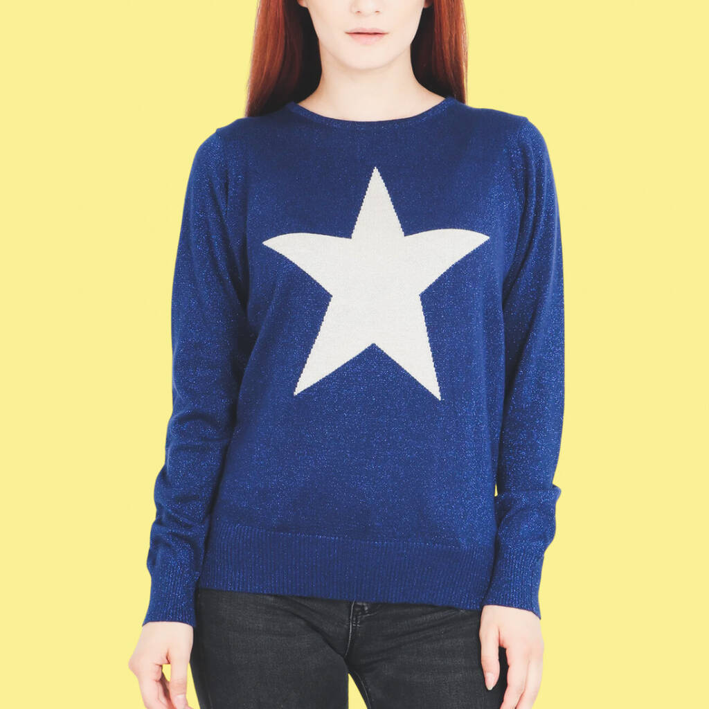 Navy Blue Jumper With Silver Lurex Star Detail By Hello Gifts UK