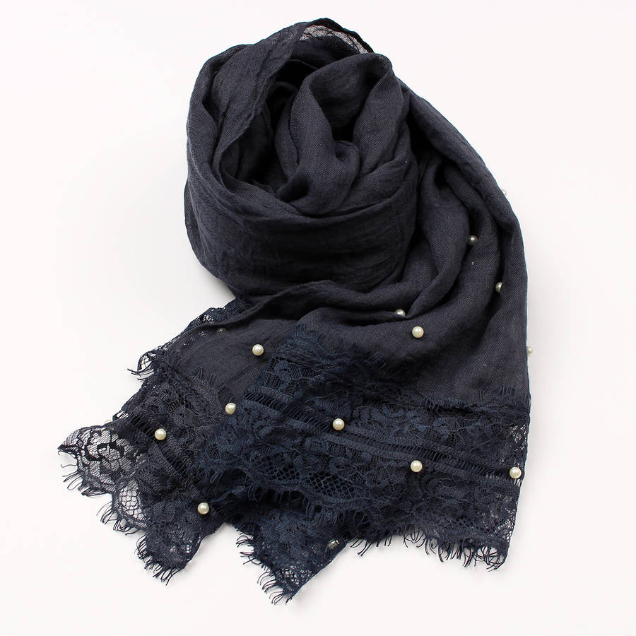 Soft Scarf With Pearl Lace Details By Studio Hop | notonthehighstreet.com