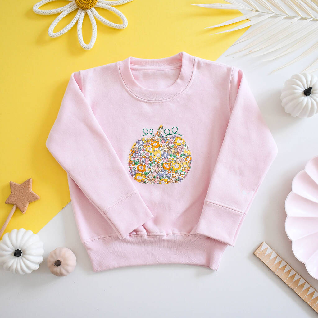 Liberty Of London Children's Pumpkin Design Pale Pink Jumper By My Little Shop UK