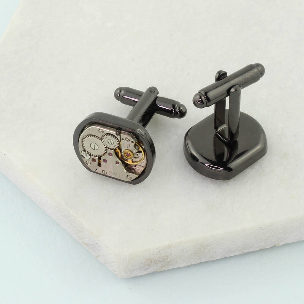Personalised Watch Movement Cufflink Set Oblong By Charlie Boots ...