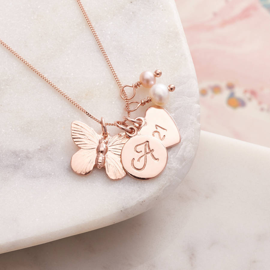 personalised rose gold butterfly necklace by claudette worters ...