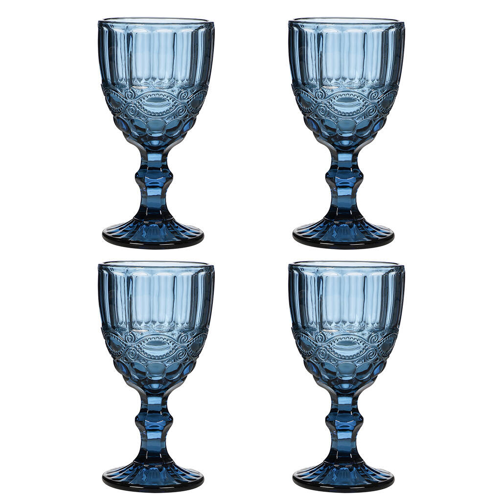 Sapphire Blue Footed Glass Wine Goblets By Dibor