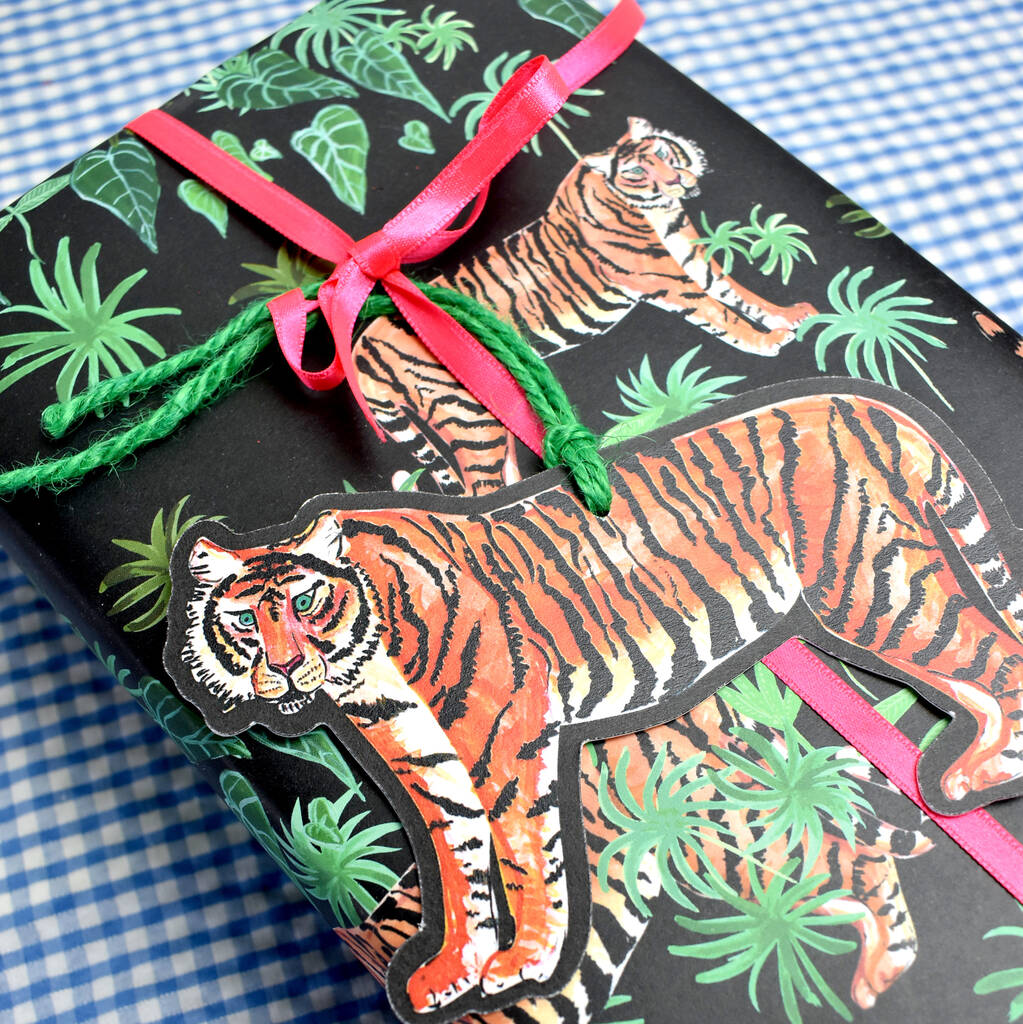 100% Recycled Set Of Four Tiger Gift Tags By Pin Paper Studio