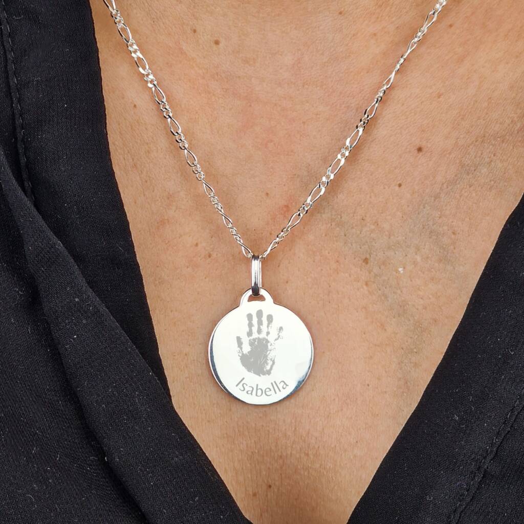 925 Sterling Silver Actual Handprint Name Necklace By Harfi