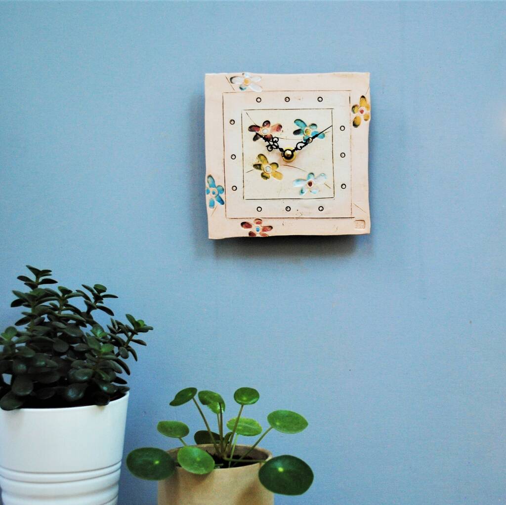 Clock Wall Tile With Bright Flowers By IGstudio Ceramics ...