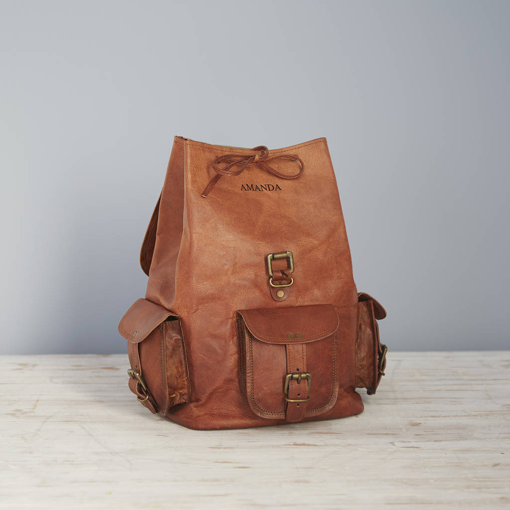 personalised large brown leather rucksack by paper high ...