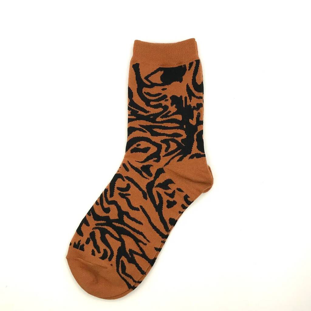 Tiger Print Socks Rust Red By Heliotique