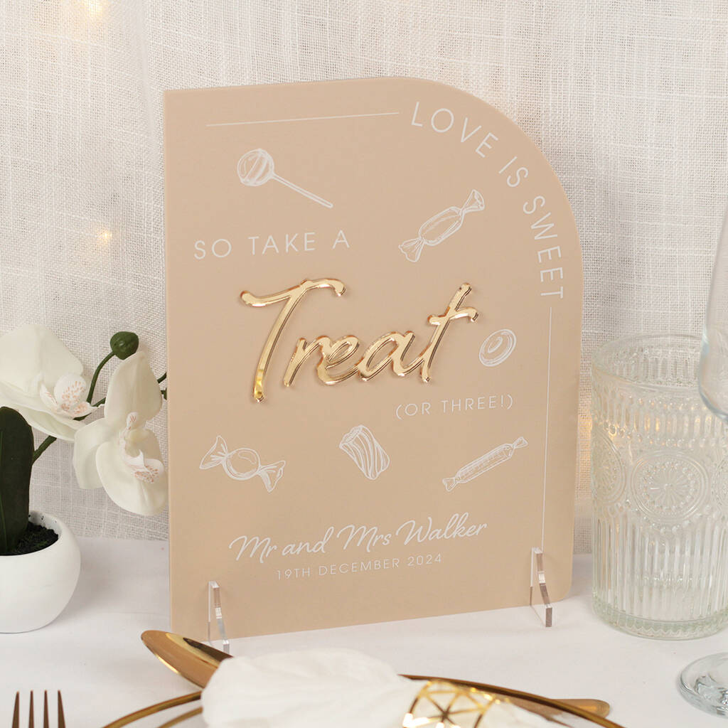 Modern Arch Wedding Sweet Bar Acrylic Sign By Love Lumi Ltd