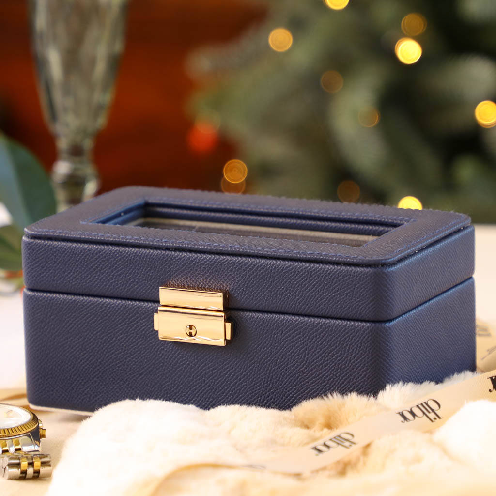 Luxury Blue Vegan Leather Trio Watch Box By Dibor | notonthehighstreet.com