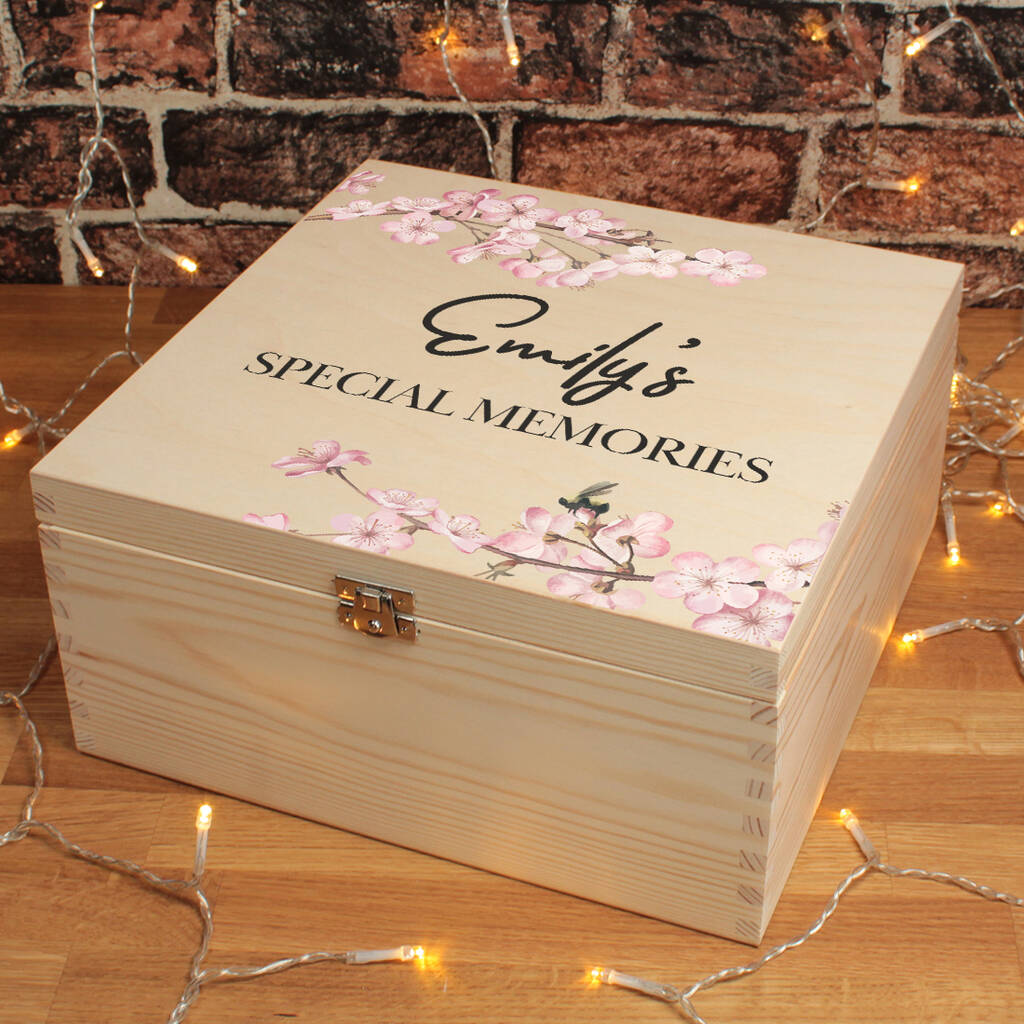 Cherry Blossom Natural Wooden Memory Keepsake Box By Love Lumi Ltd ...