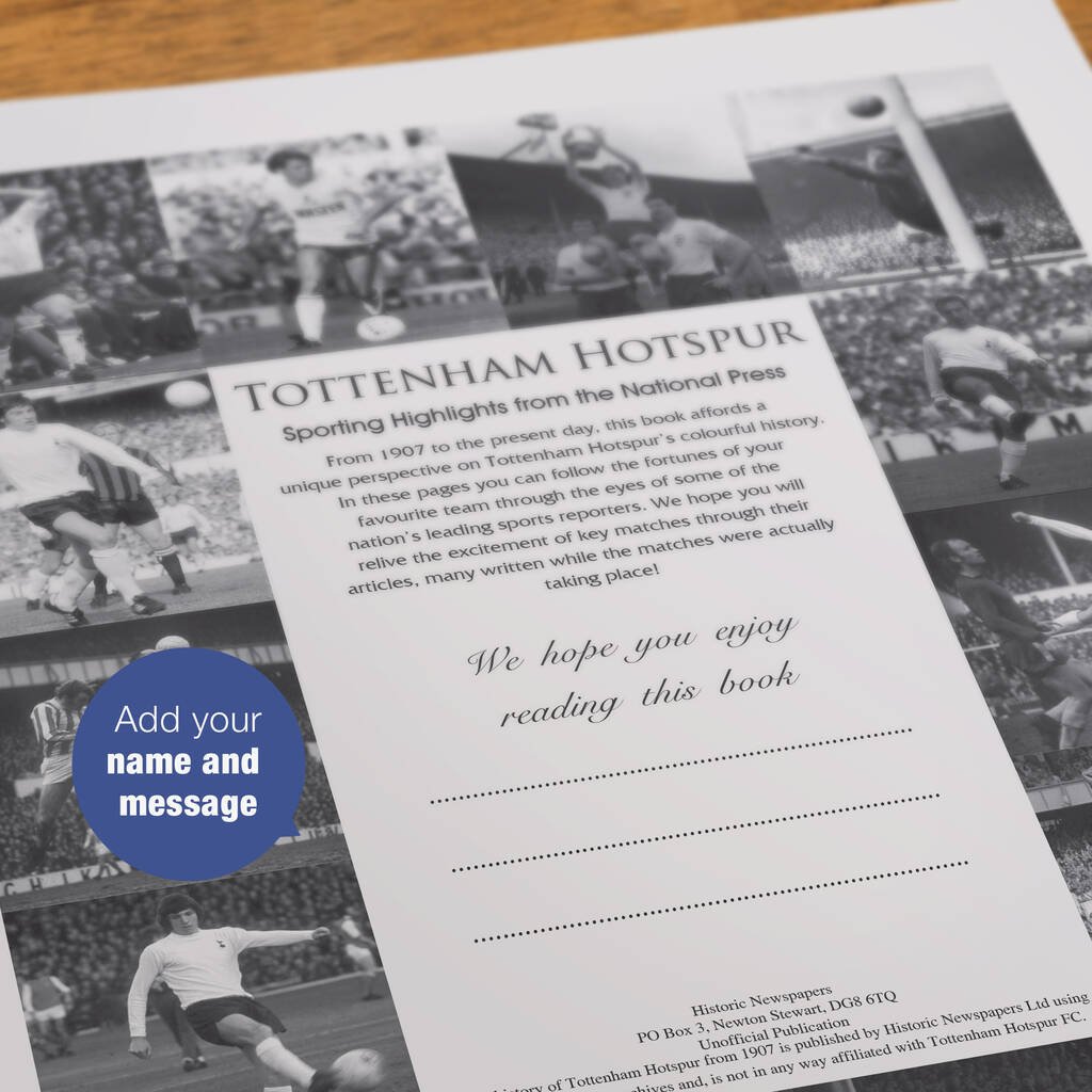 Spurs Personalised Tottenham Hotspur Football Gift Book By Historic ...
