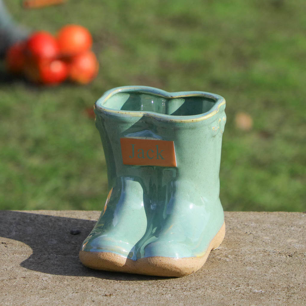 Personalised Green Ceramic Welly Boots Planter By Dibor ...