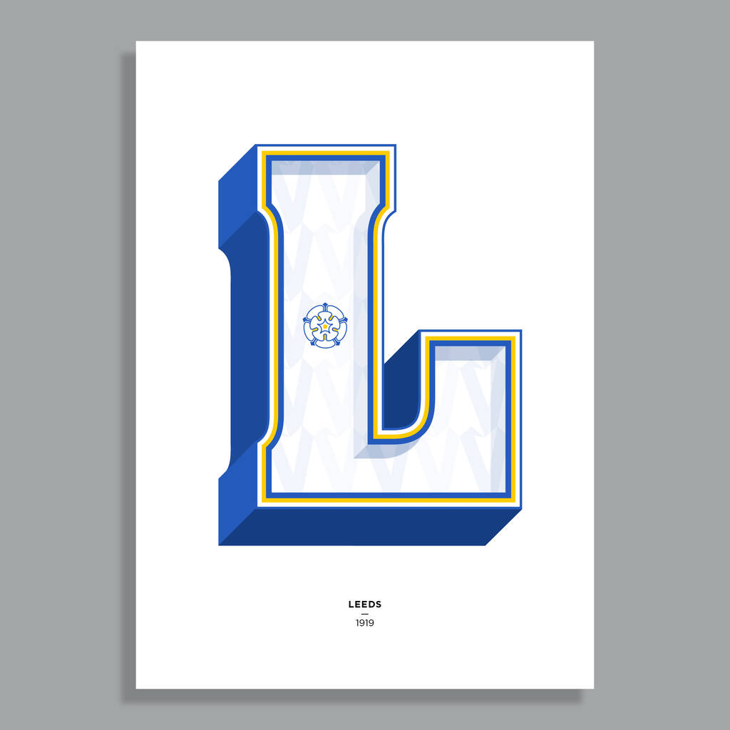 leeds utd, football typography prints and posters by dinkit ...