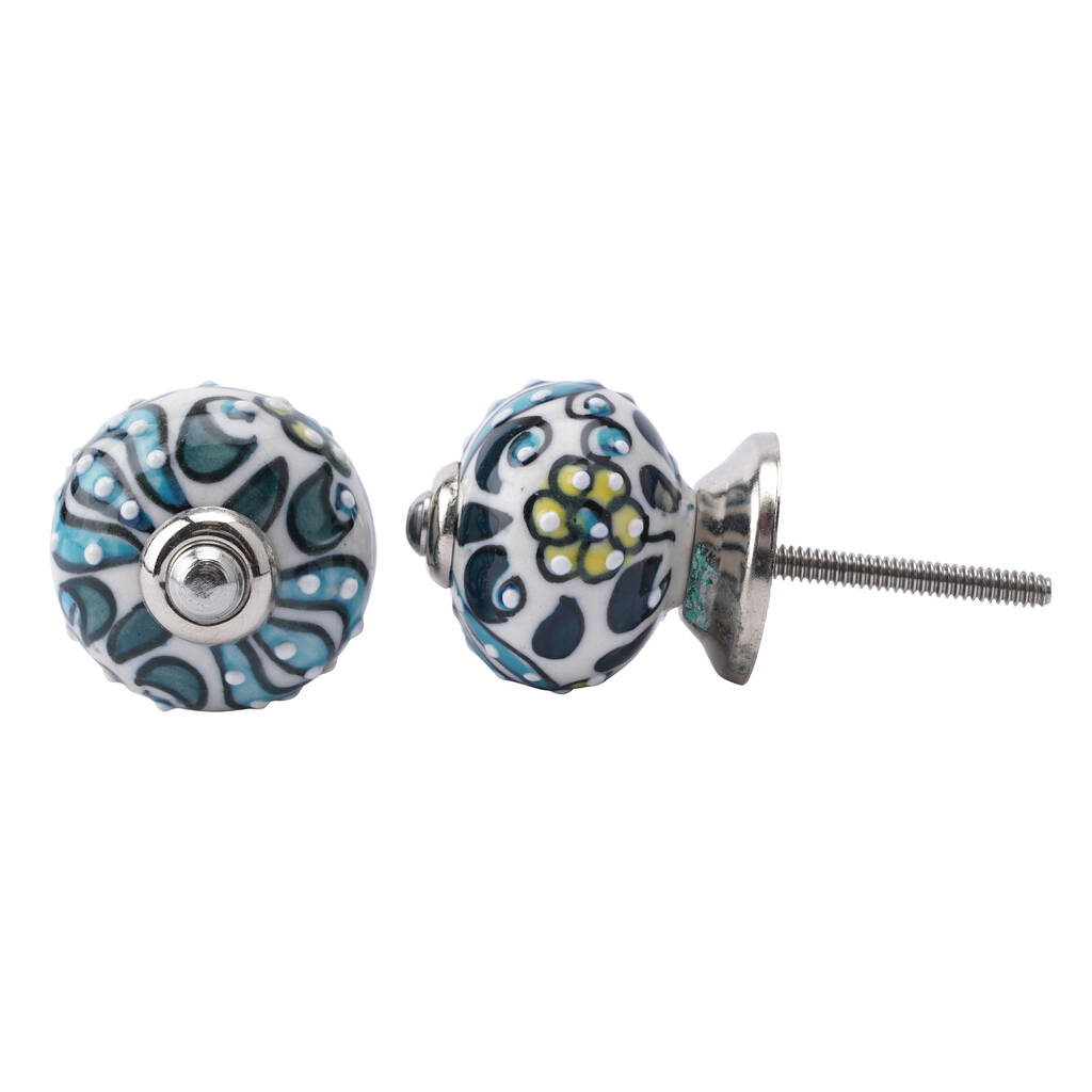 Set Of Two White And Blue Flower Drawer Pull By CGB Giftware