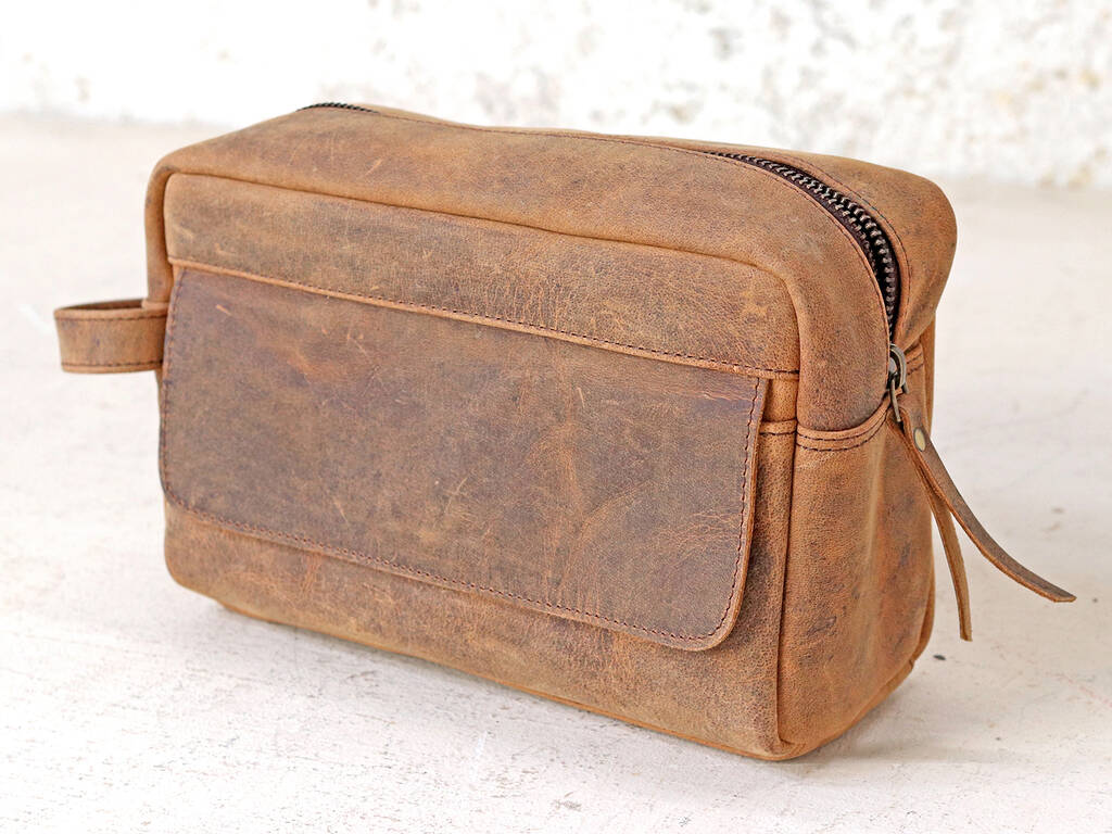 Personalised Leather Wash Bag By Scaramanga | notonthehighstreet.com