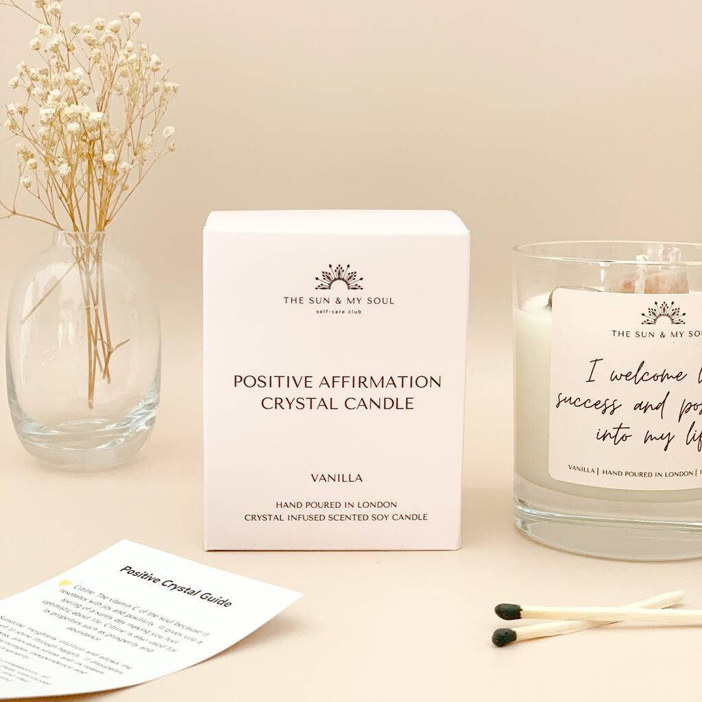 Positive Affirmation Crystal Candle With Three Crystals By The Sun & My ...
