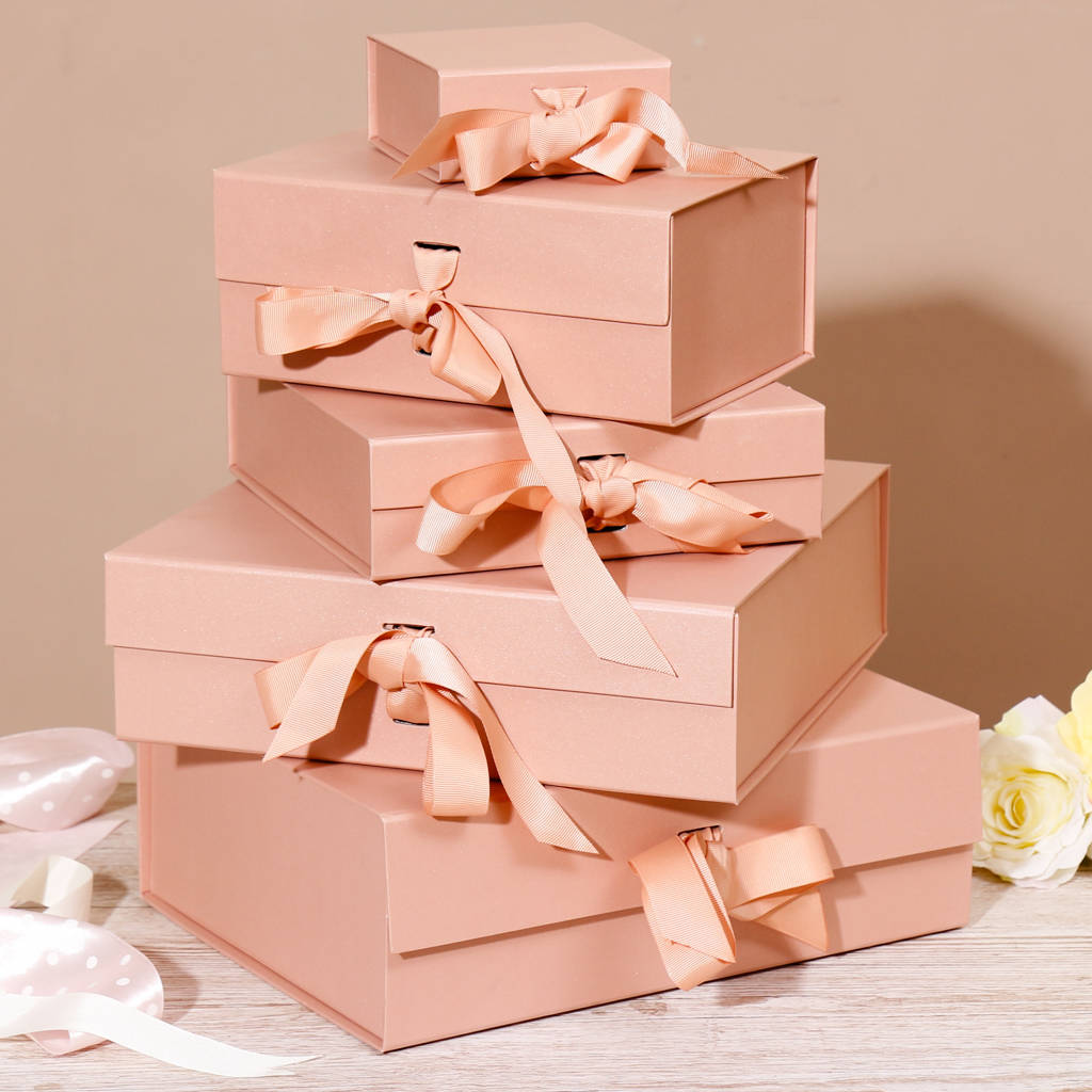 Luxury Rose Gold Gift Box With Ribbon Tie Selection By Dibor 