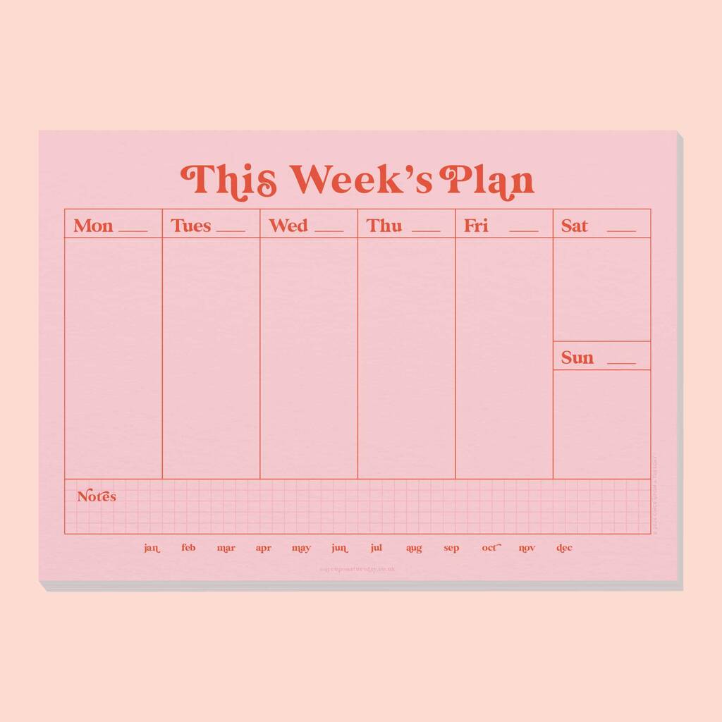 A4 Weekly Planner Pad | Pink And Red By Once Upon a Tuesday ...
