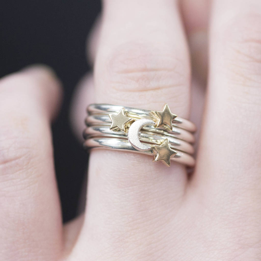 Sterling Silver Moon And Star Stacking Ring Set By Alison Moore Designs