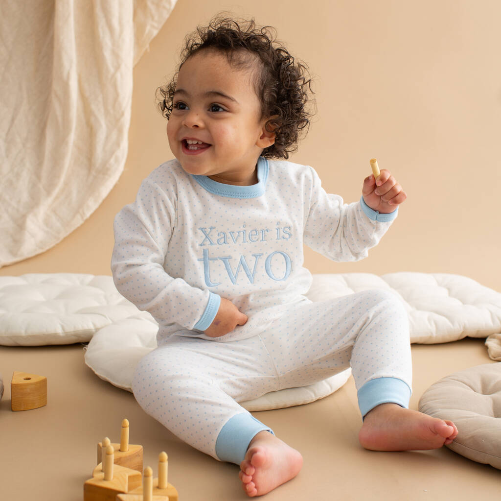 Personalised Name Is Age Birthday Blue Pyjamas By Royelle Stevens