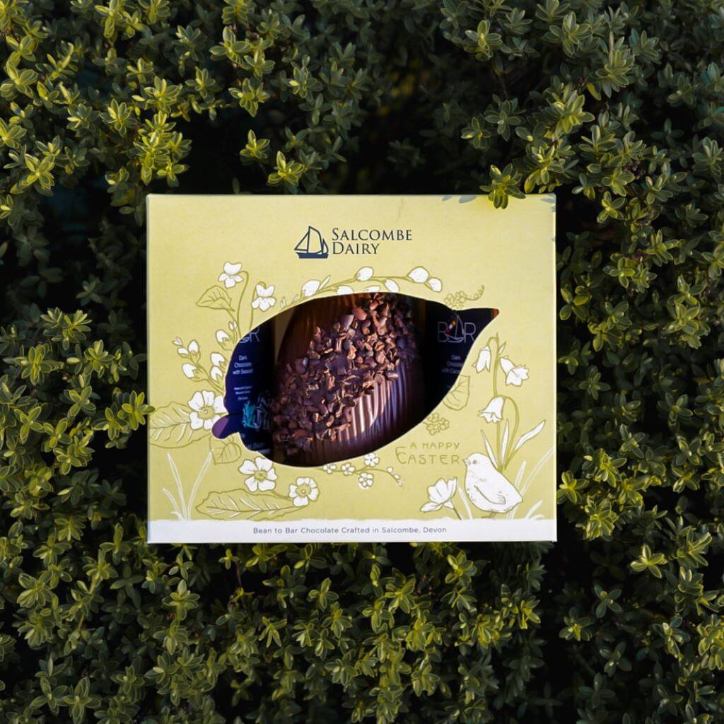 Vegan Friendly Organic Dark Chocolate Cacao Nibs Easter Egg By Salcombe Dairy