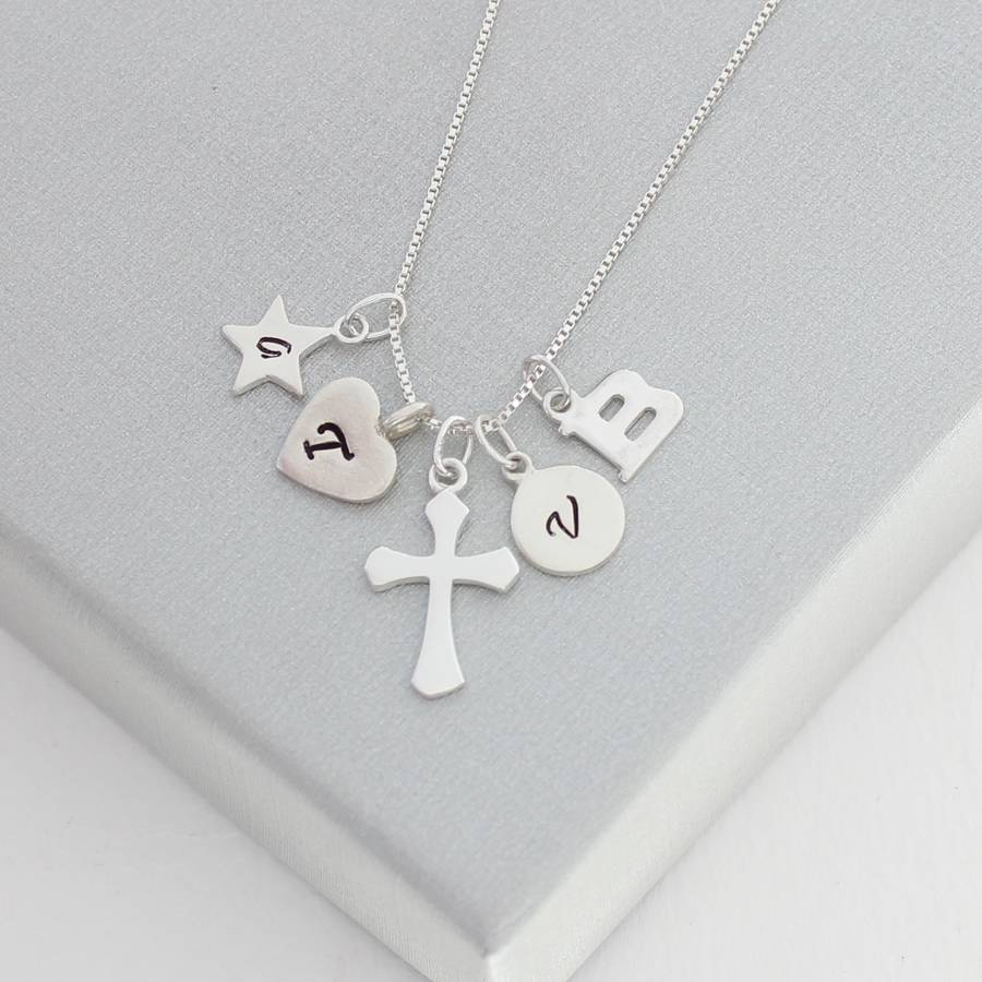 personalised silver cross with birthstones by bish bosh becca ...