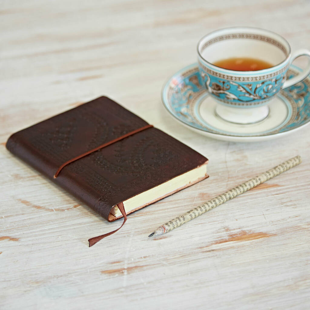 Handmade Chocolate Embossed Leather Notebook By Paper High ...