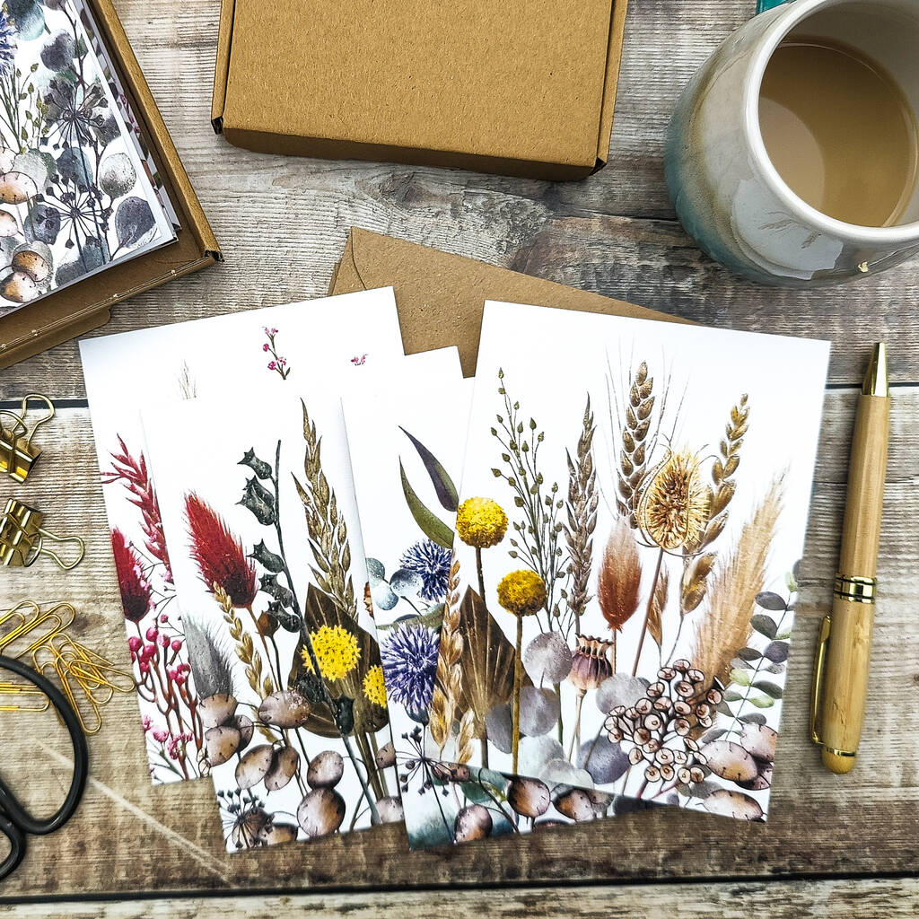 Eight X Dried Flowers Notecards By Paper Willow